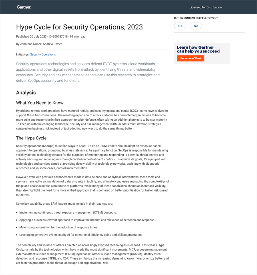 Gartner® Hype Cycle™ for Security Operations, 2023